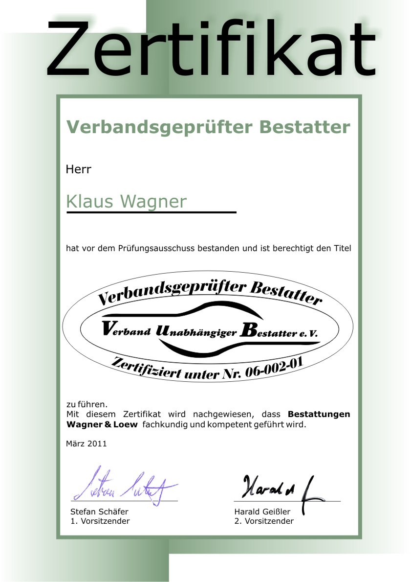 Zertifikate & Mitgliedschaften • Bestattungen Wagner & Loew